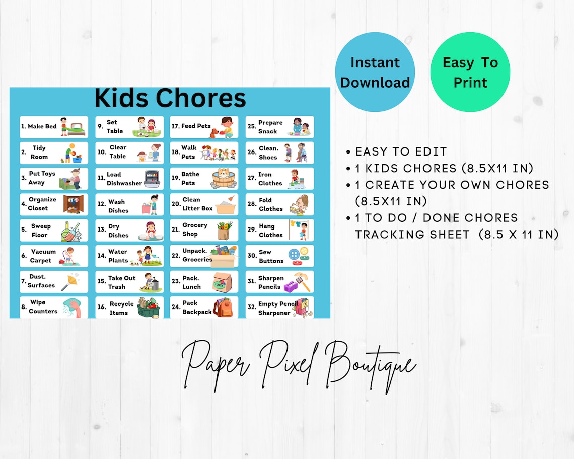 Download Chores, Kids Household Chores, Track Daily Chores,printable ...