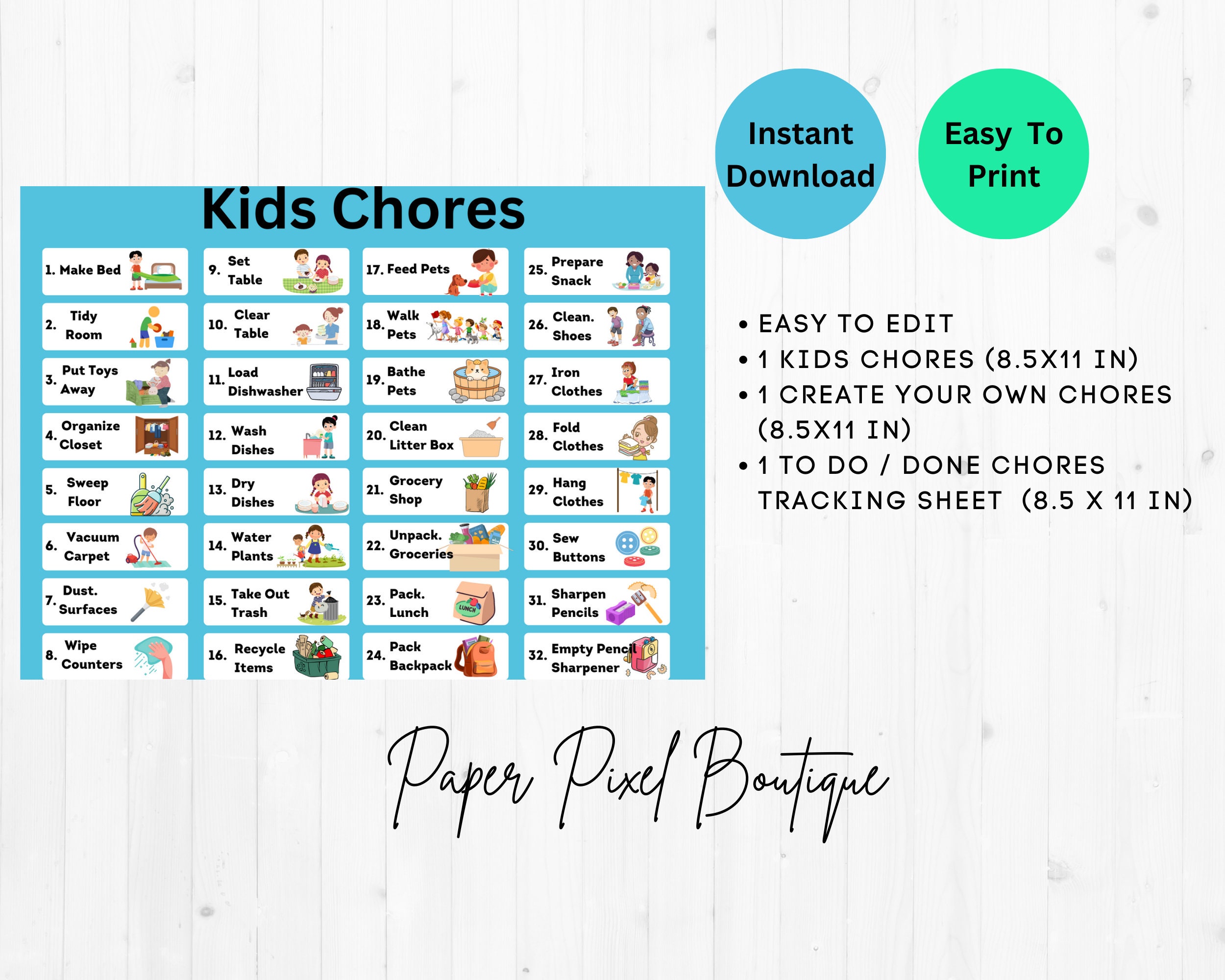 Download Chores, Kids Household Chores, Track Daily Chores,printable ...