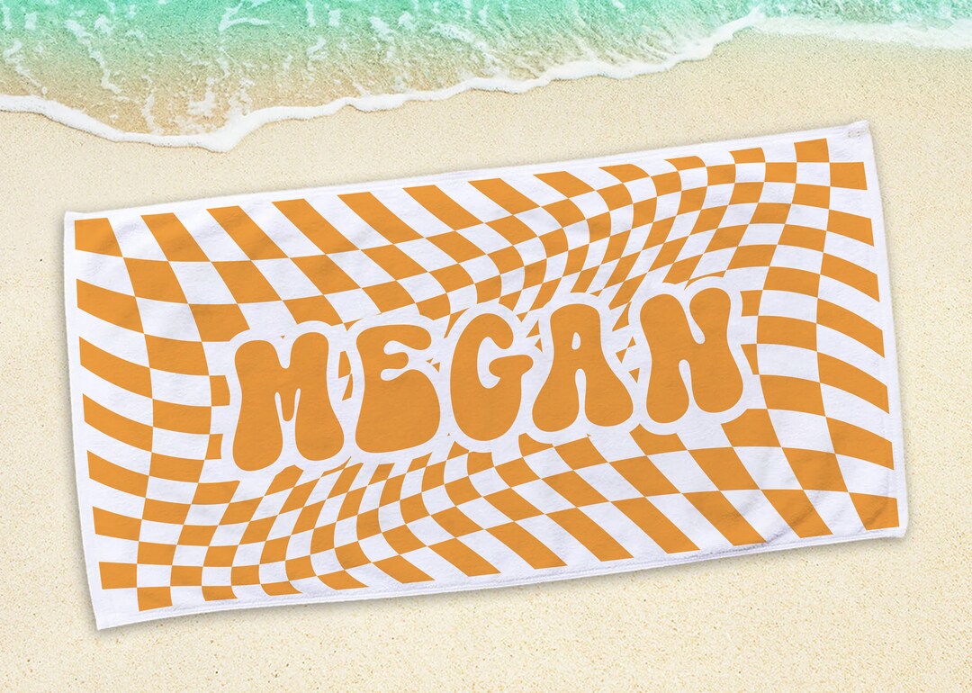 Custom Retro Design Beach Towel With Name, Personalized Vintage 70's 80 ...