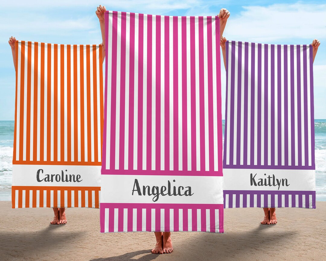 Striped Custom Beach Towel With Name, Personalized Name Bath Towel Pool ...