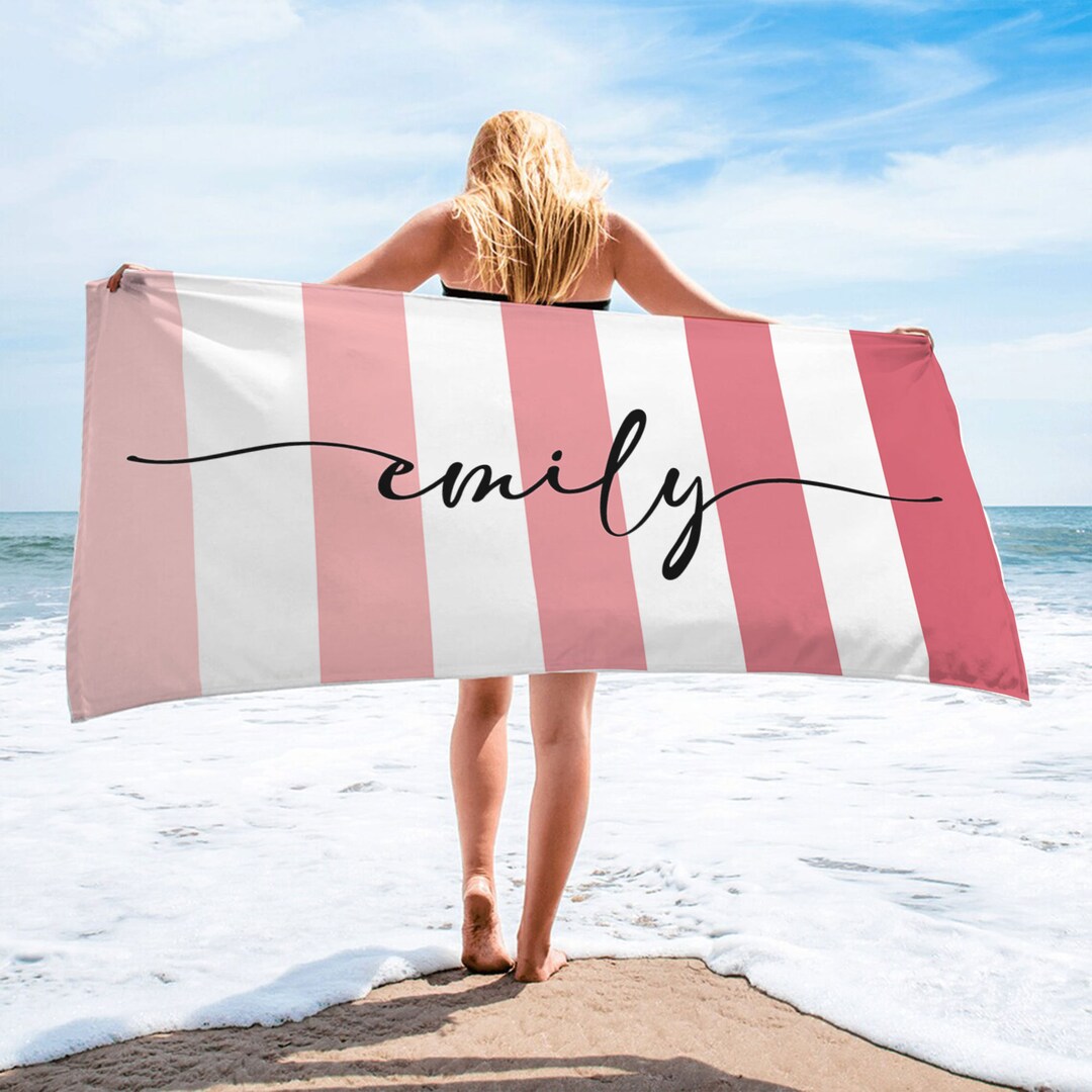 Striped Custom Beach Towel With Name, Personalized Gradient Bath Towel ...