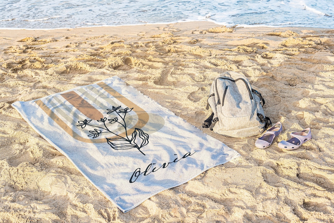Custom Bohemian Beach Towel Retro Colors Personalized Name - Etsy