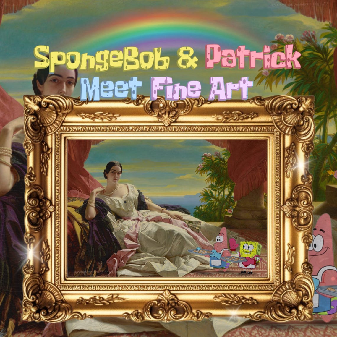 Spongebob Upcycled Fine Art Print Vintage Painting Style, Funny Decor ...