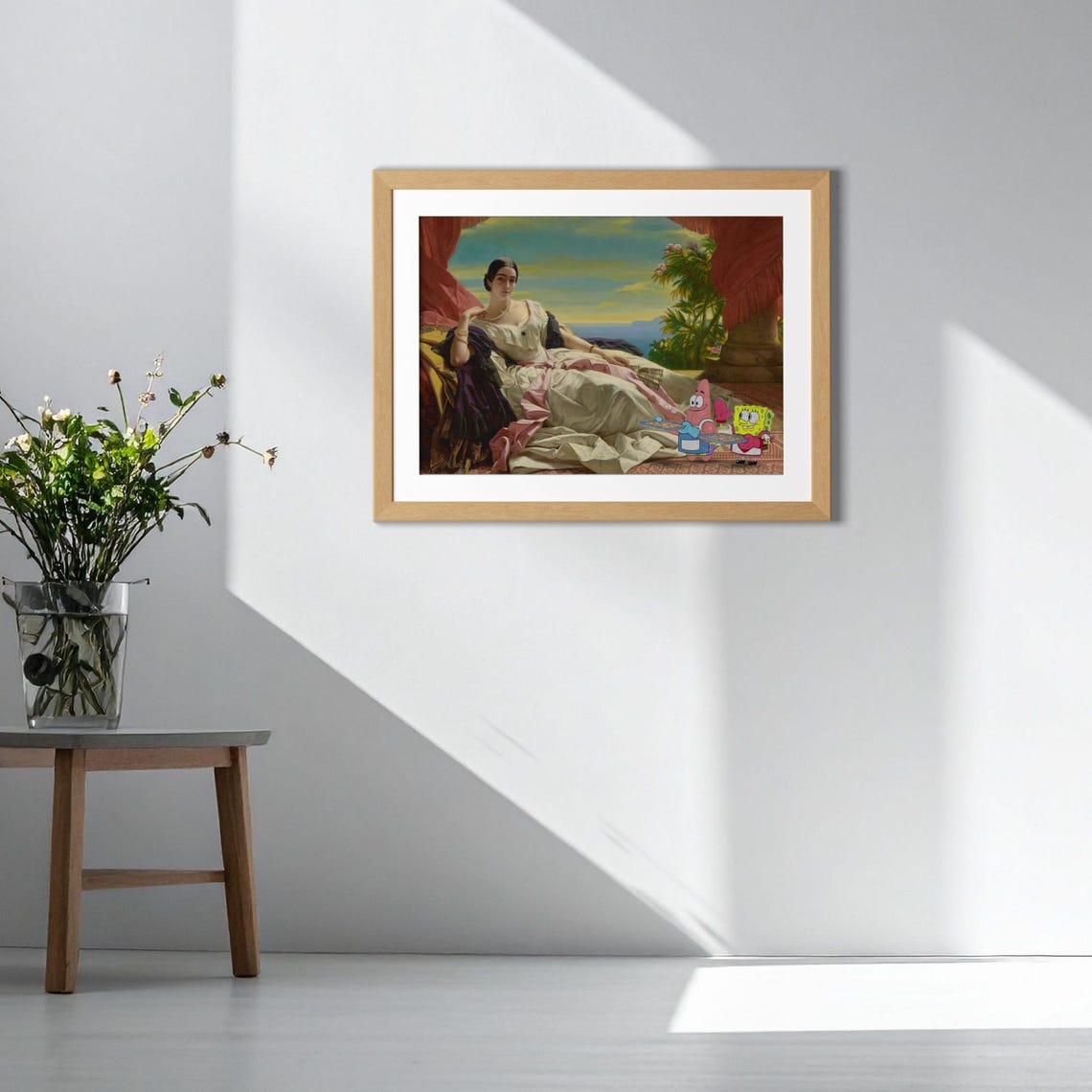 Spongebob Upcycled Fine Art Print Vintage Painting Style, Funny Decor ...