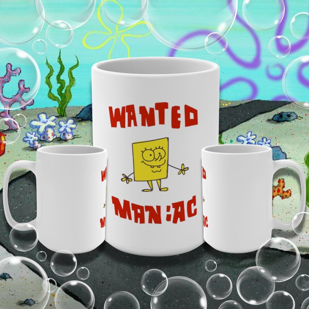 Spongebob Squarepants Wanted Maniac Mug | Hall Monitor Spongebob Gift ...
