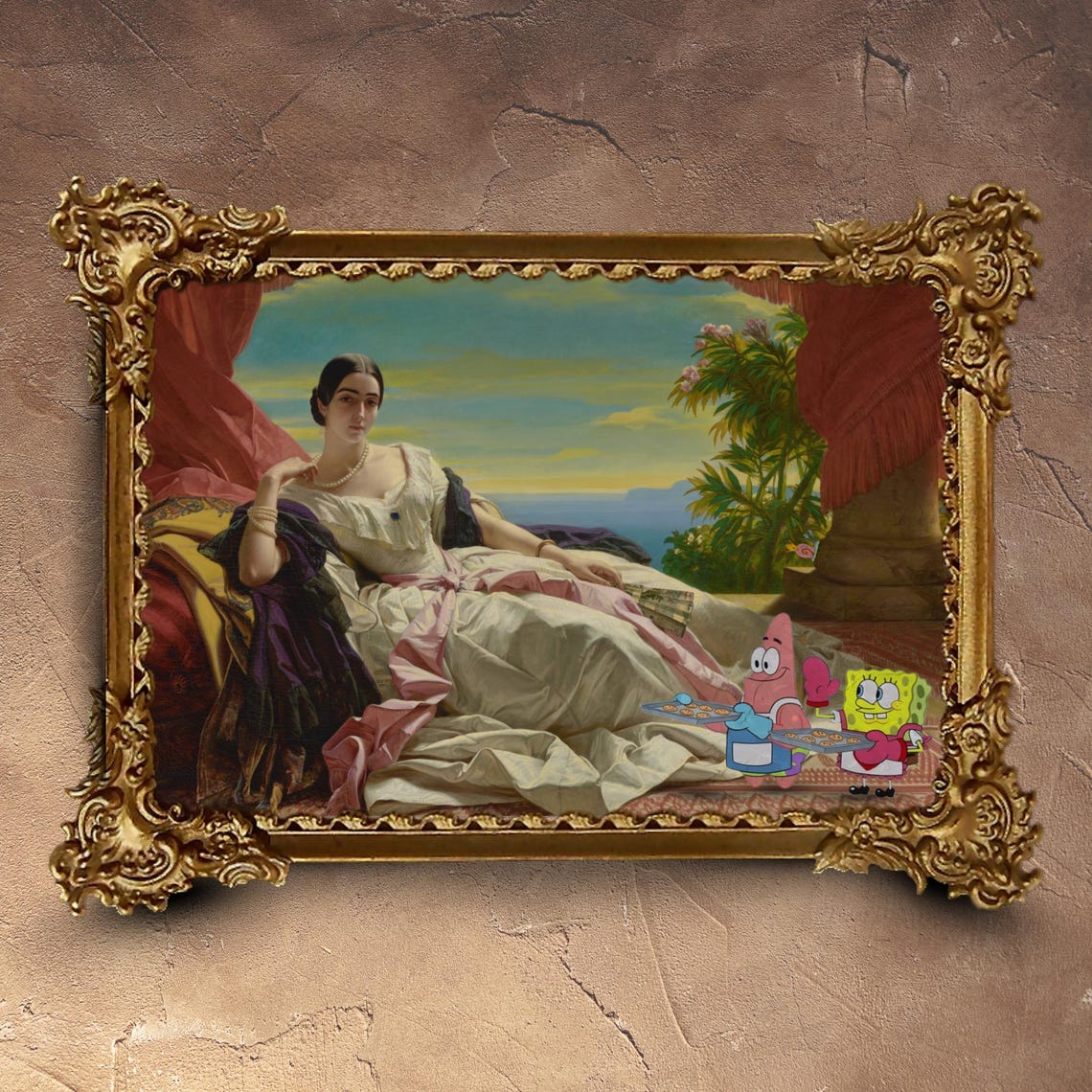 Spongebob Upcycled Fine Art Print Vintage Painting Style, Funny Decor ...