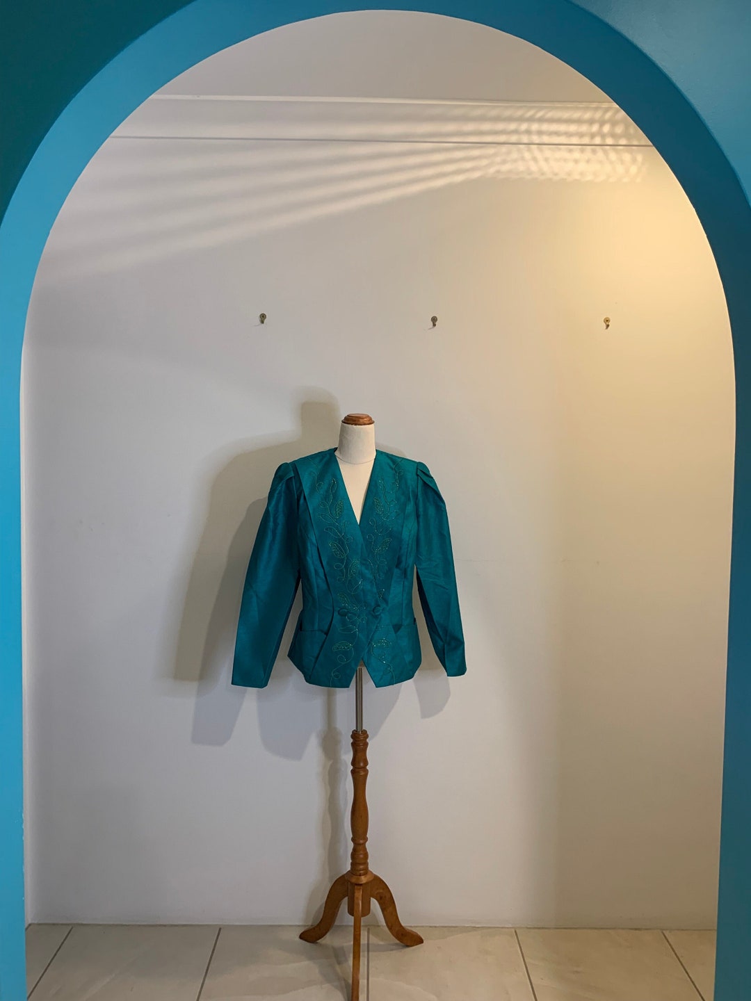 80s Young Edwardian Glamour Jacket Jade Green Padded Shoulders Size 12 ...