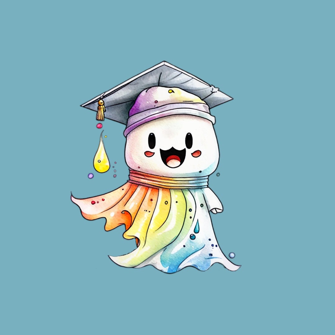Chibi Graduation Ghost Watercolor Digital Download - Etsy