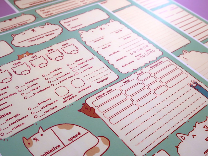 Cat Crit Dnd 5e Character Sheets PDF Digital File Printable A4 Size - Etsy