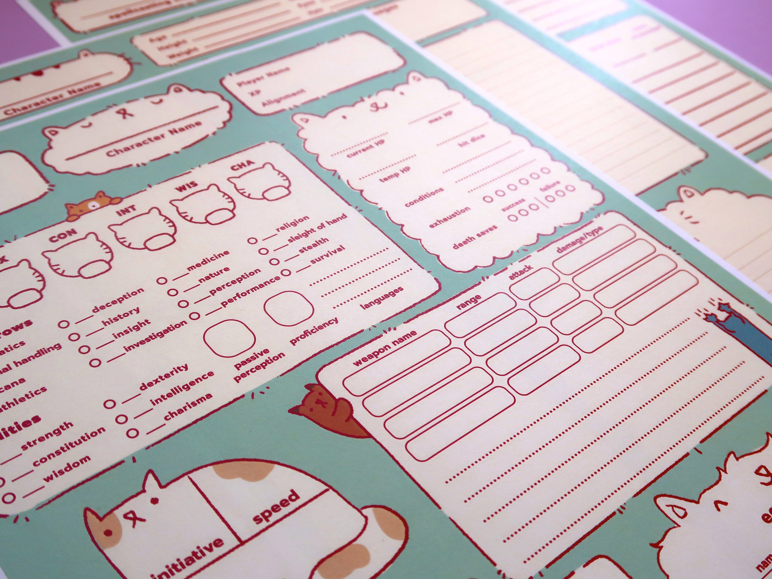 Cat Crit Dnd 5e Character Sheets PDF Digital File Printable A4 Size ...