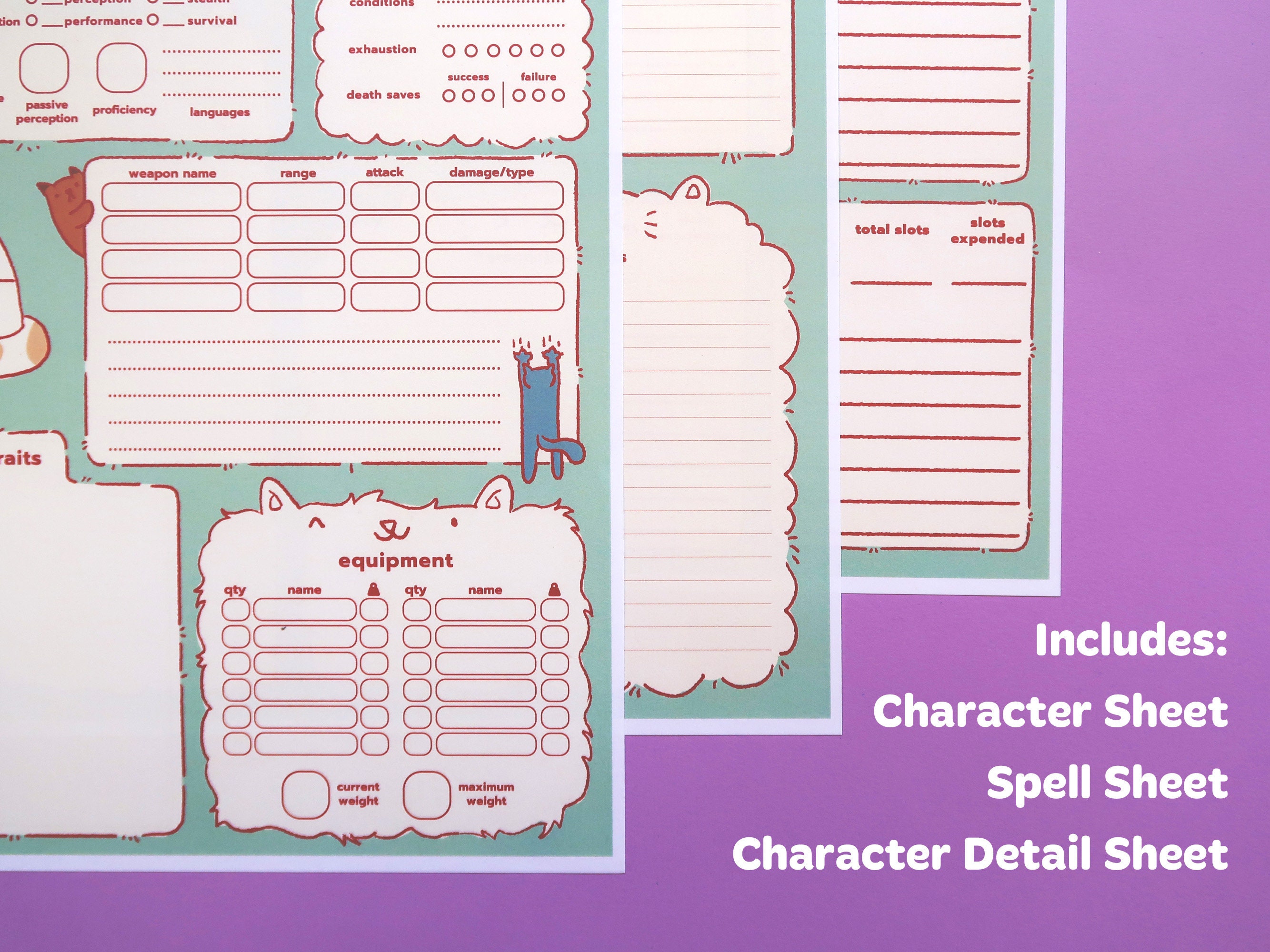 Cat Crit Dnd 5e Character Sheets PDF Digital File Printable A4 Size - Etsy