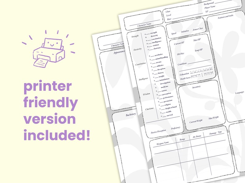 Flora Illustrated Dnd 5e Character Sheets | Digital Download PDF - Etsy