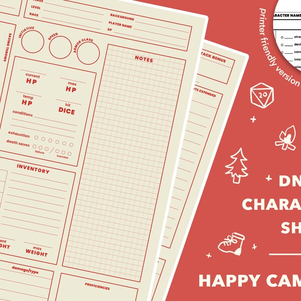 Dnd 5e Character Sheets Printable - Etsy