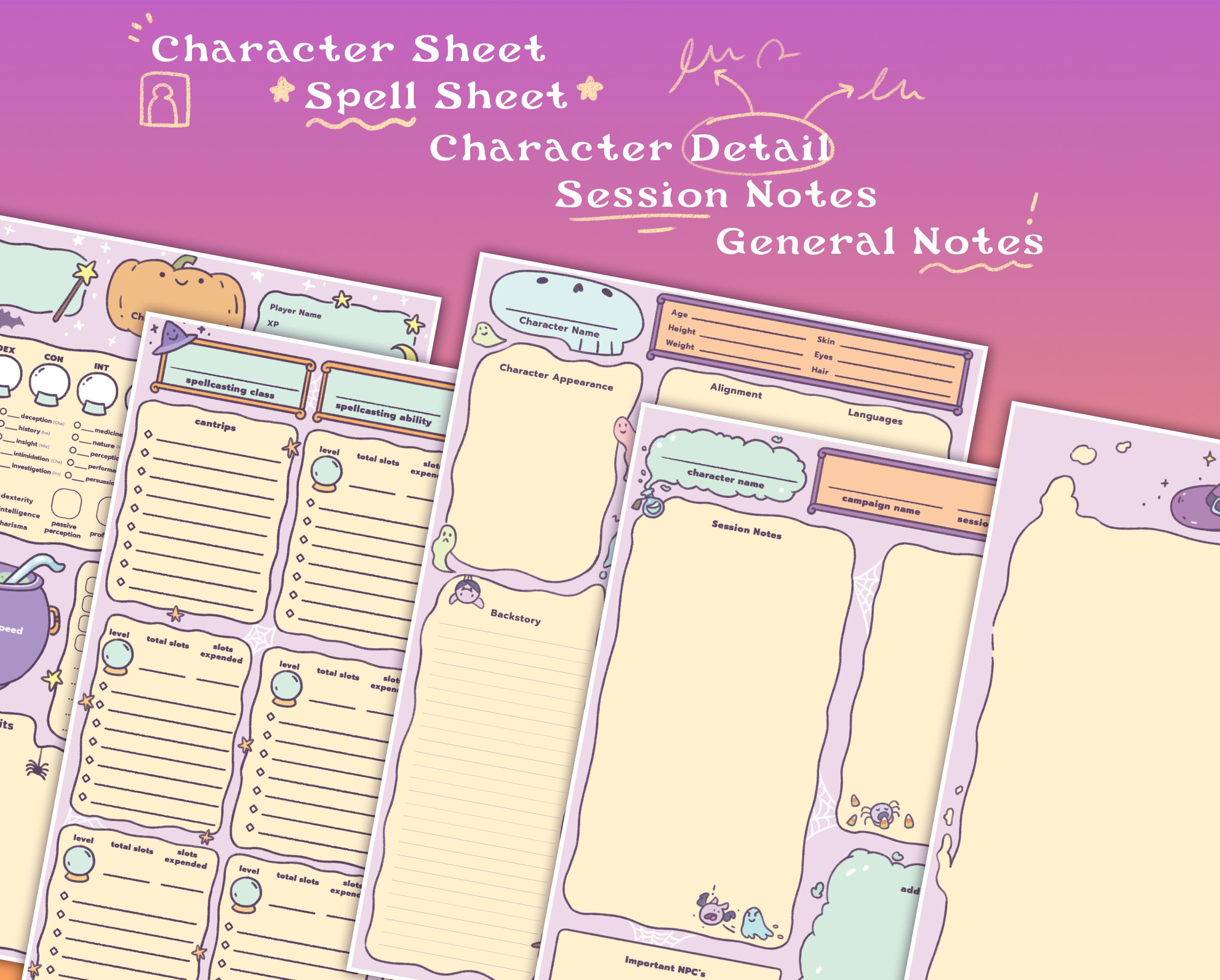 Witchy Crit Dnd 5e Character Sheets / PDF Digital File Printable A4 ...
