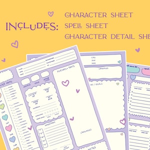 Cute Hearts Dnd 5e Character Sheets / PDF Digital Printable File - Etsy