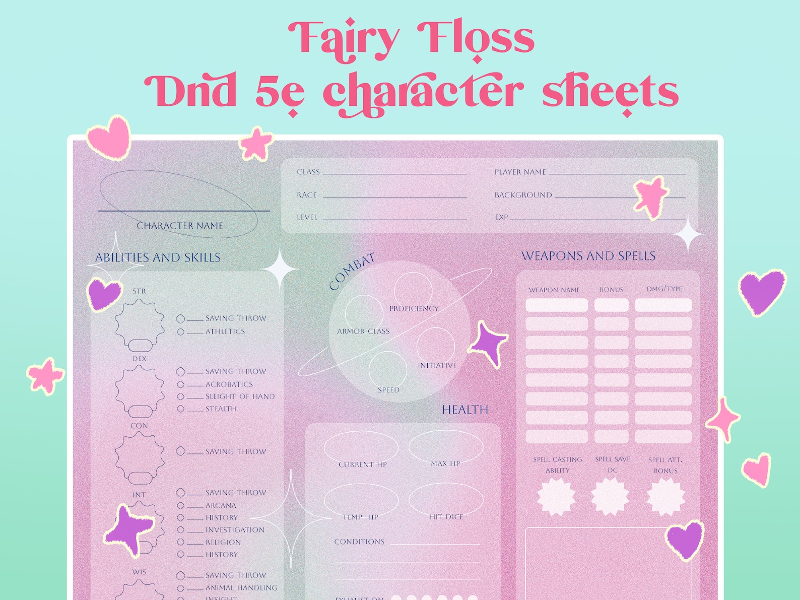 Fairy Floss Dnd 5e Character Sheets PDF Digital Download Printable - Etsy