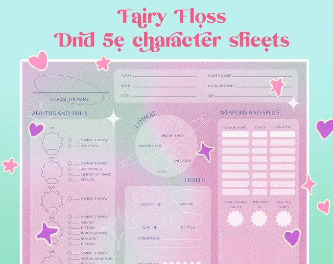 Whimsical Dnd 5e Character Sheets Bundle Printable | RPG PDF | Amethyst ...