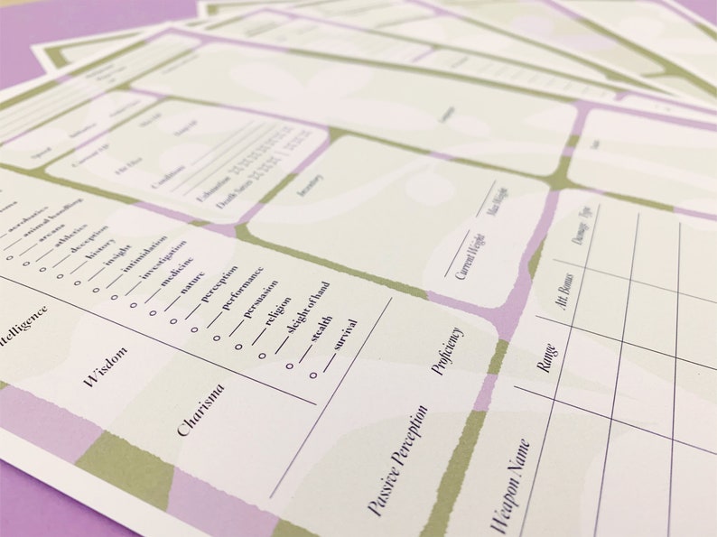 Flora Illustrated Dnd 5e Character Sheets | Digital Download PDF - Etsy