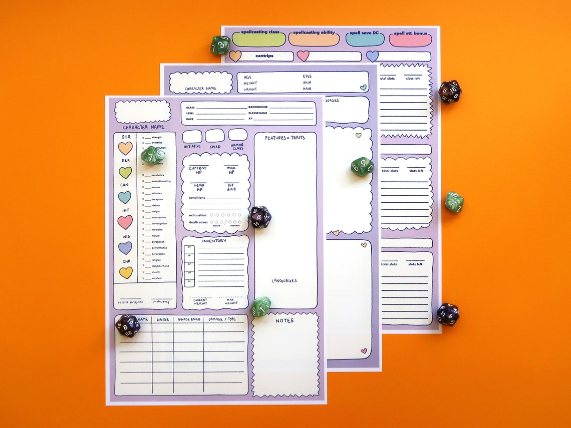 Cute Hearts Dnd 5e Character Sheets / PDF Digital Printable File - Etsy