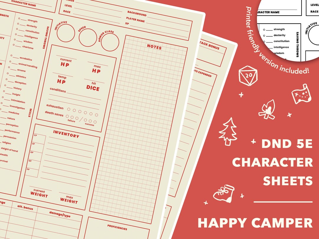 Happy Camper Dnd 5e Character Sheets / A4 Size PDF Digital File ...