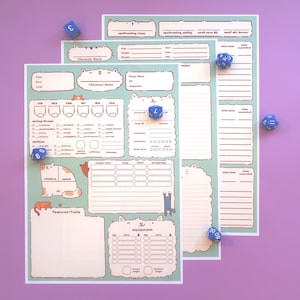 Cat Crit Dnd 5e Character Sheets PDF Digital File Printable A4 Size - Etsy