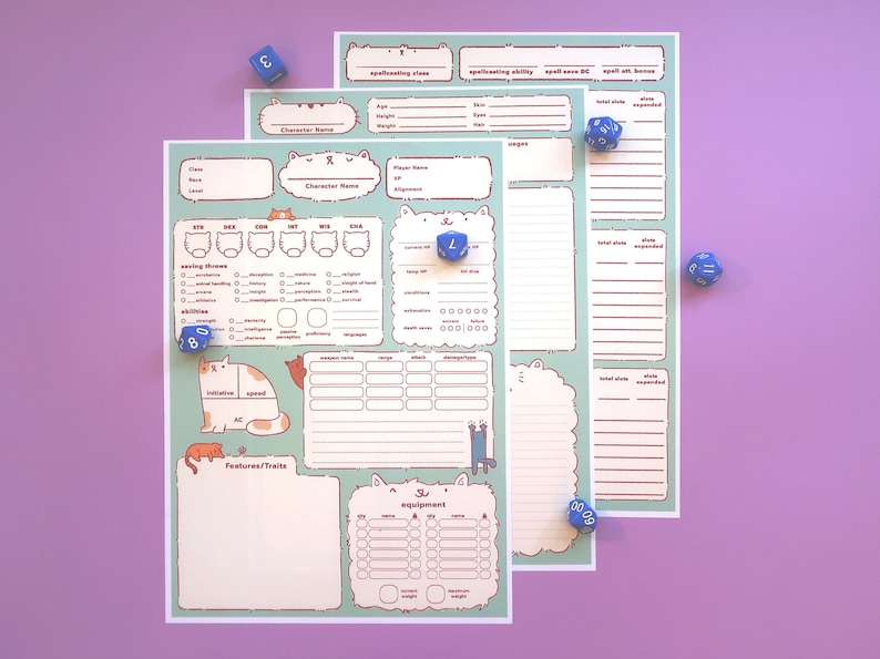 Cat Crit Dnd 5e Character Sheets PDF Digital File Printable A4 Size ...