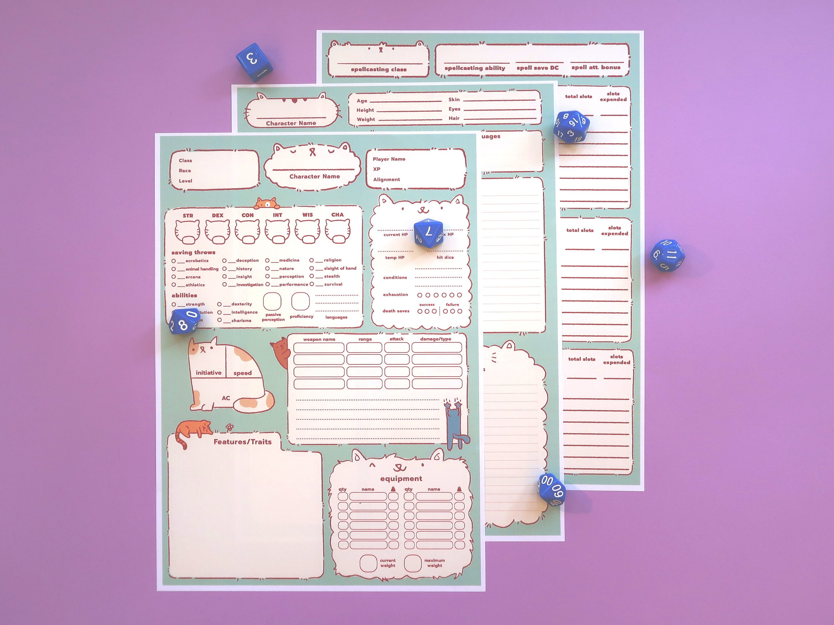 Cat Crit Dnd 5e Character Sheets PDF Digital File Printable A4 Size ...