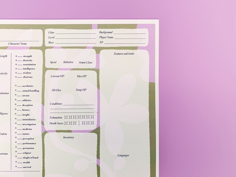 Flora Illustrated Dnd 5e Character Sheets | Digital Download PDF - Etsy