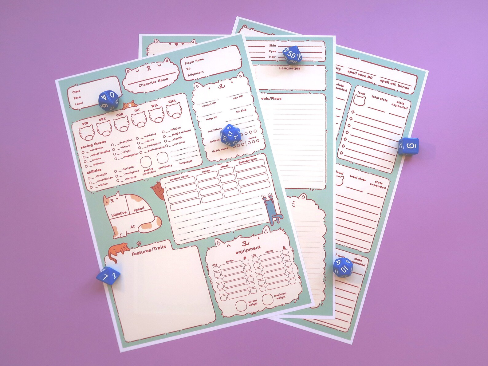 Cat Crit Dnd 5e Character Sheets PDF Digital File Printable - Etsy ...