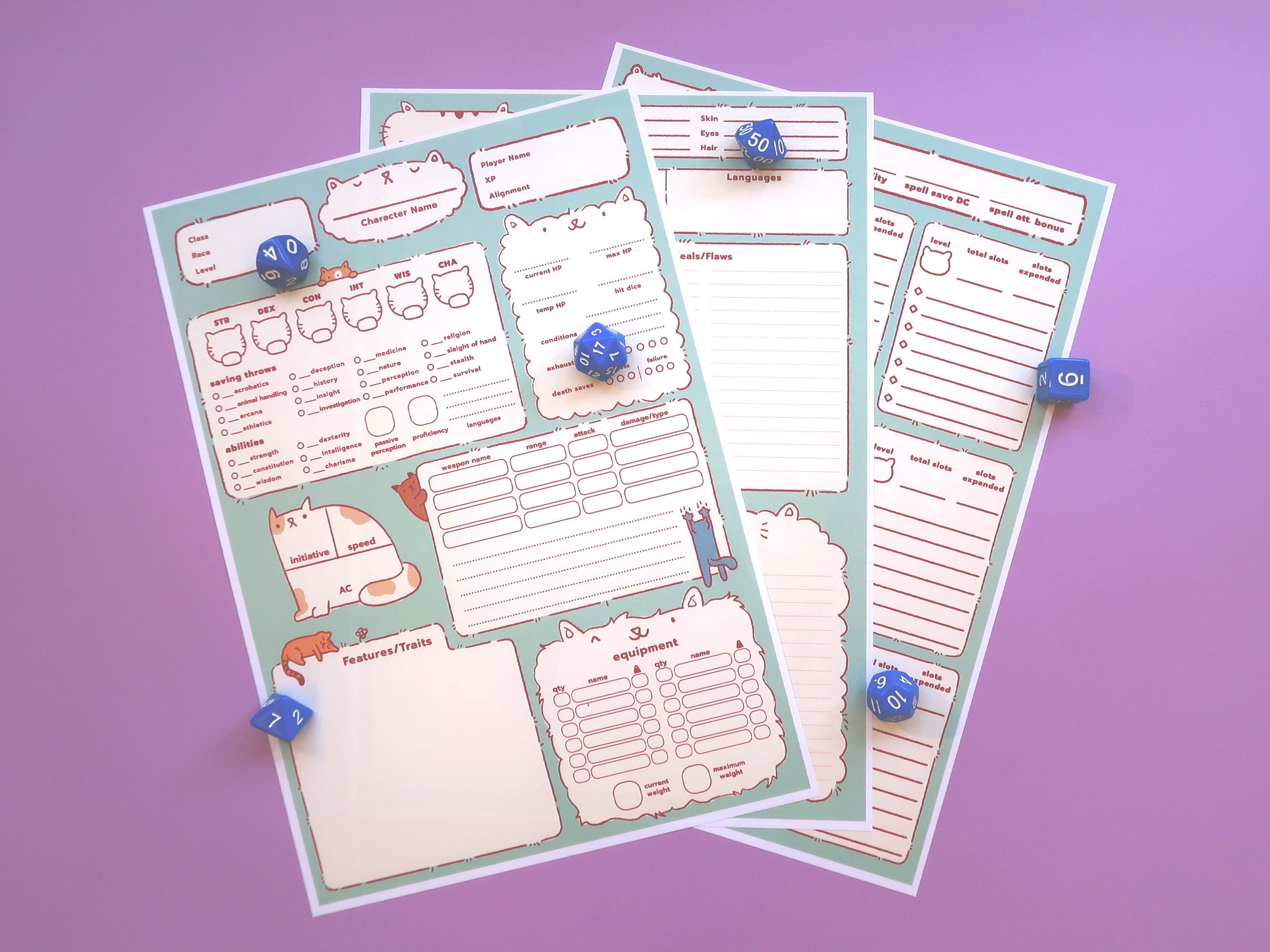 Cat Crit Dnd 5e Character Sheets PDF Digital File Printable A4 Size - Etsy