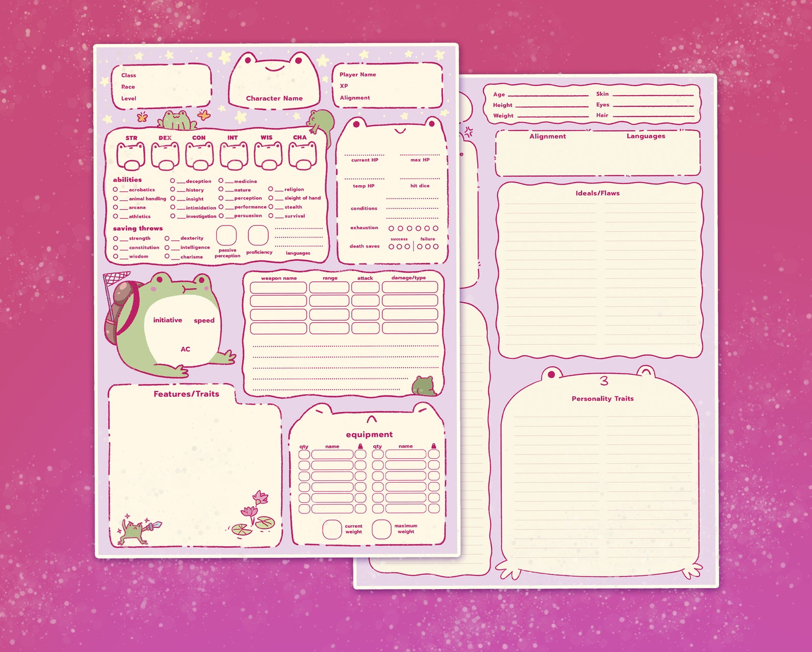 Cute Frog D&D 5e Character Sheets | A4 Printable (PDF) - Etsy
