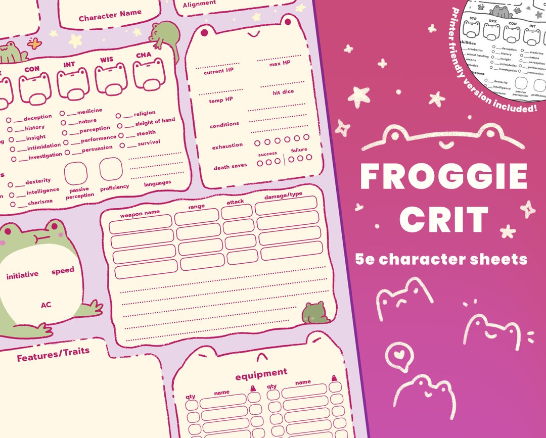 Froggie Crit 5e Dnd Character Sheets | Cute Frog Dnd Character Sheets ...