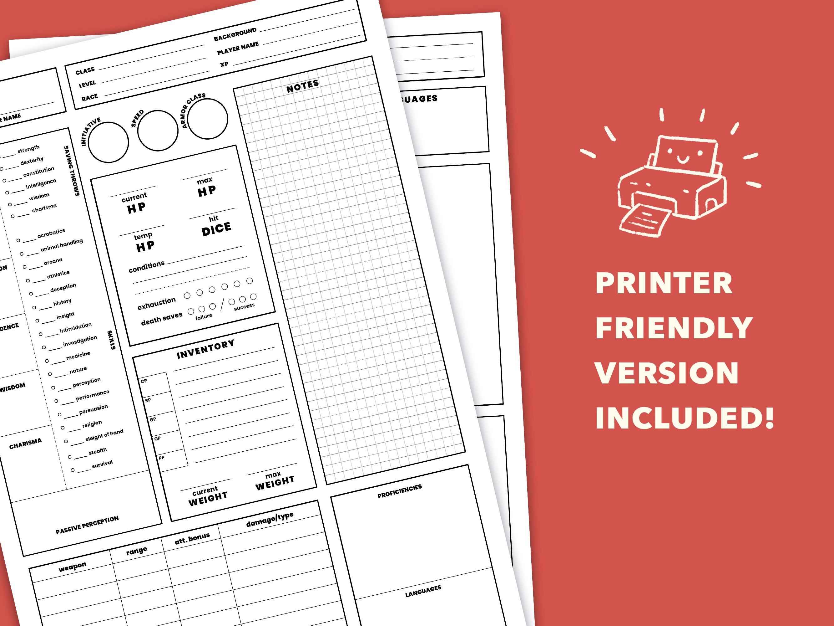 Happy Camper 5 Color Bundle Dnd Sheets Printable PDF - Etsy