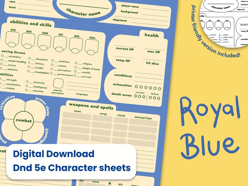 Royal Blood Dnd 5e Character Sheet Digital Printable PDF - Etsy