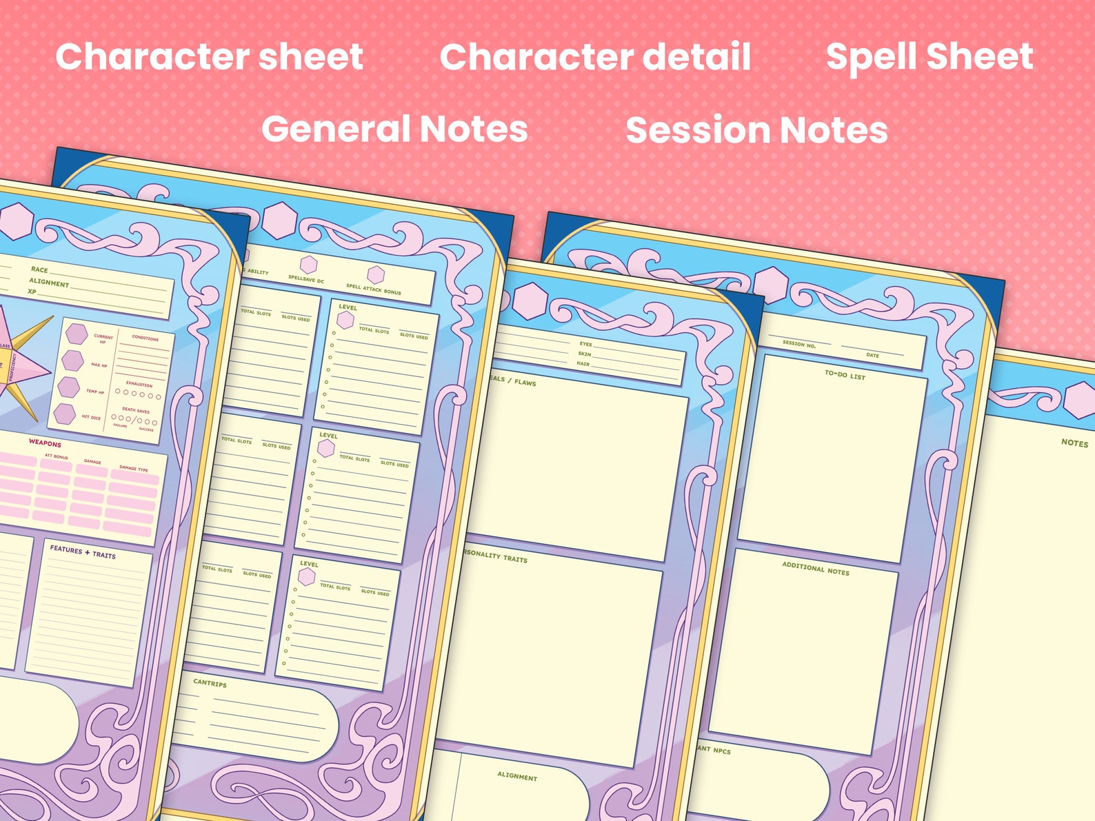 Star Princess Dnd 5e Character Sheets PDF Printables - Etsy