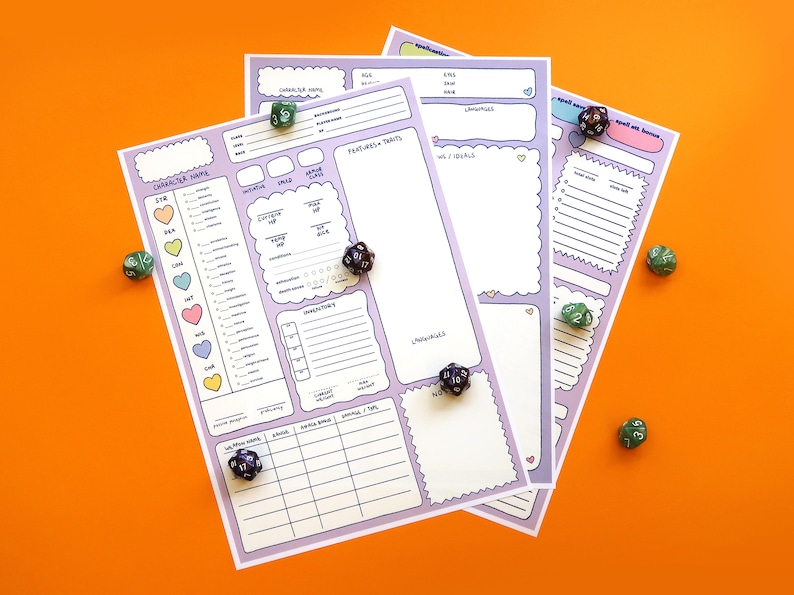 Cute Hearts Dnd 5e Character Sheets / PDF Digital Printable File - Etsy