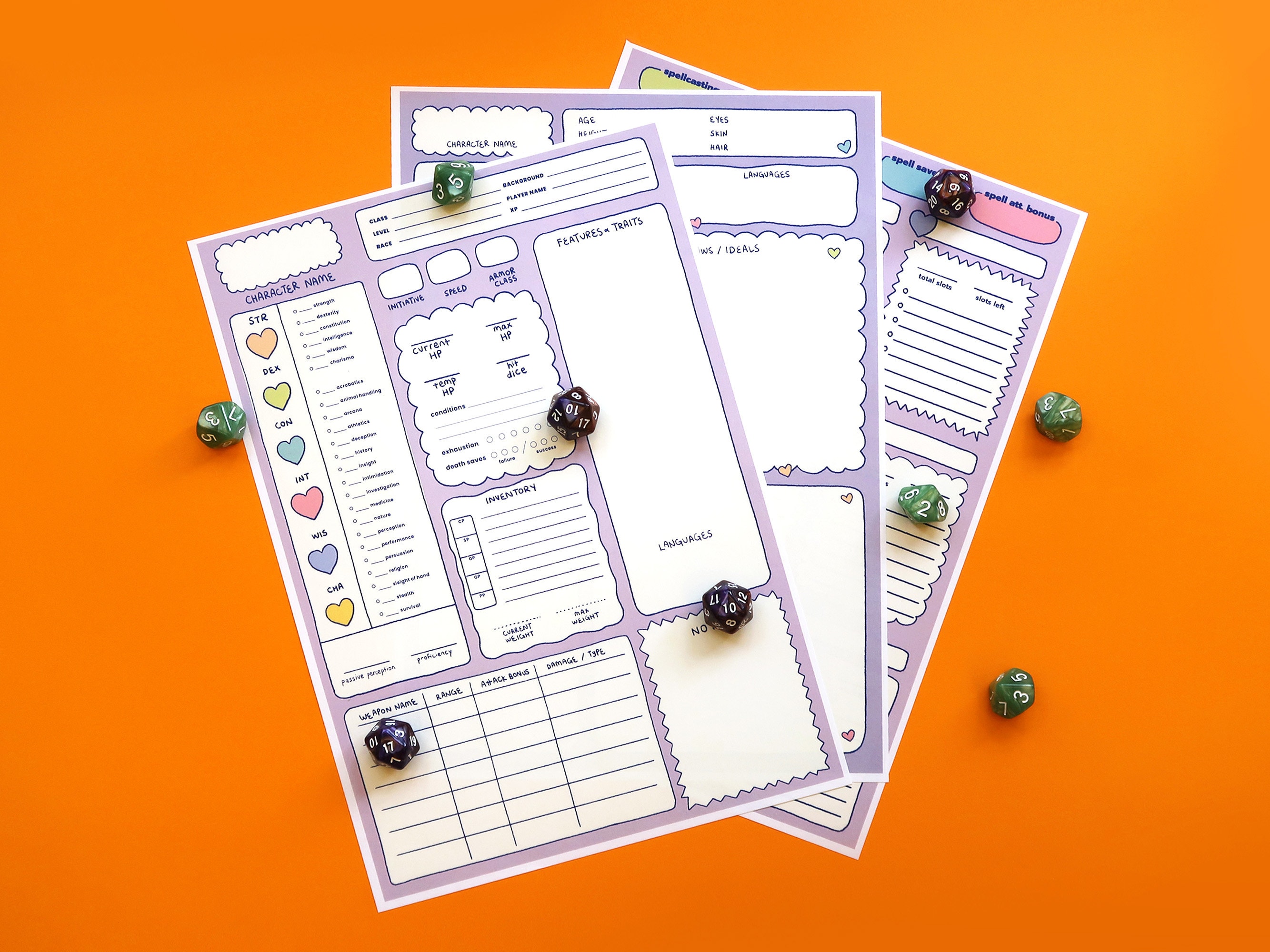 Cute Hearts Dnd 5e Character Sheets / PDF Digital Printable File - Etsy