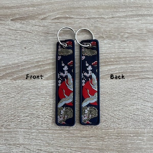 Asian Oriental Keychain Key Tag / Embroidered Keychain Crane Cat Dragon ...