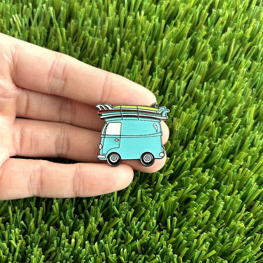 Surfboard on Top of a Retro Van Hard Enamel Pins - Cute Pin Badge / Hat ...