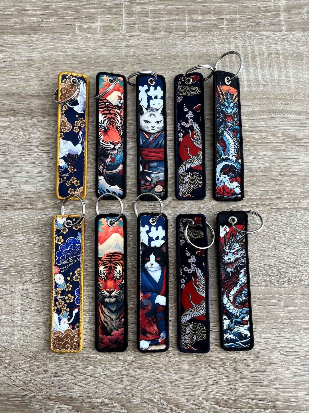Asian Oriental Keychain Key Tag / Embroidered Keychain Crane Cat Dragon ...