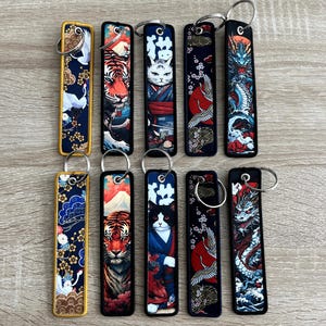 Asian Oriental Keychain Key Tag / Embroidered Keychain Crane Cat Dragon ...