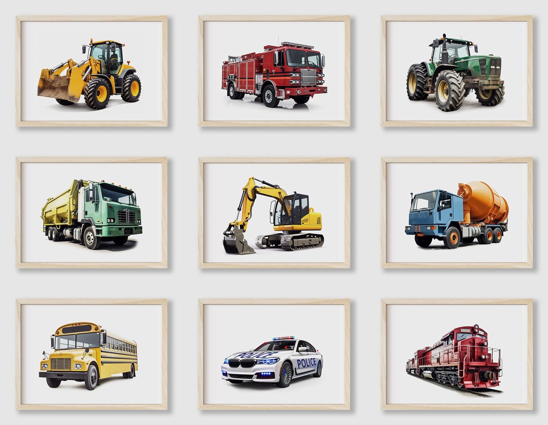 9-piece Vehicle Poster Set Construction and - Etsy