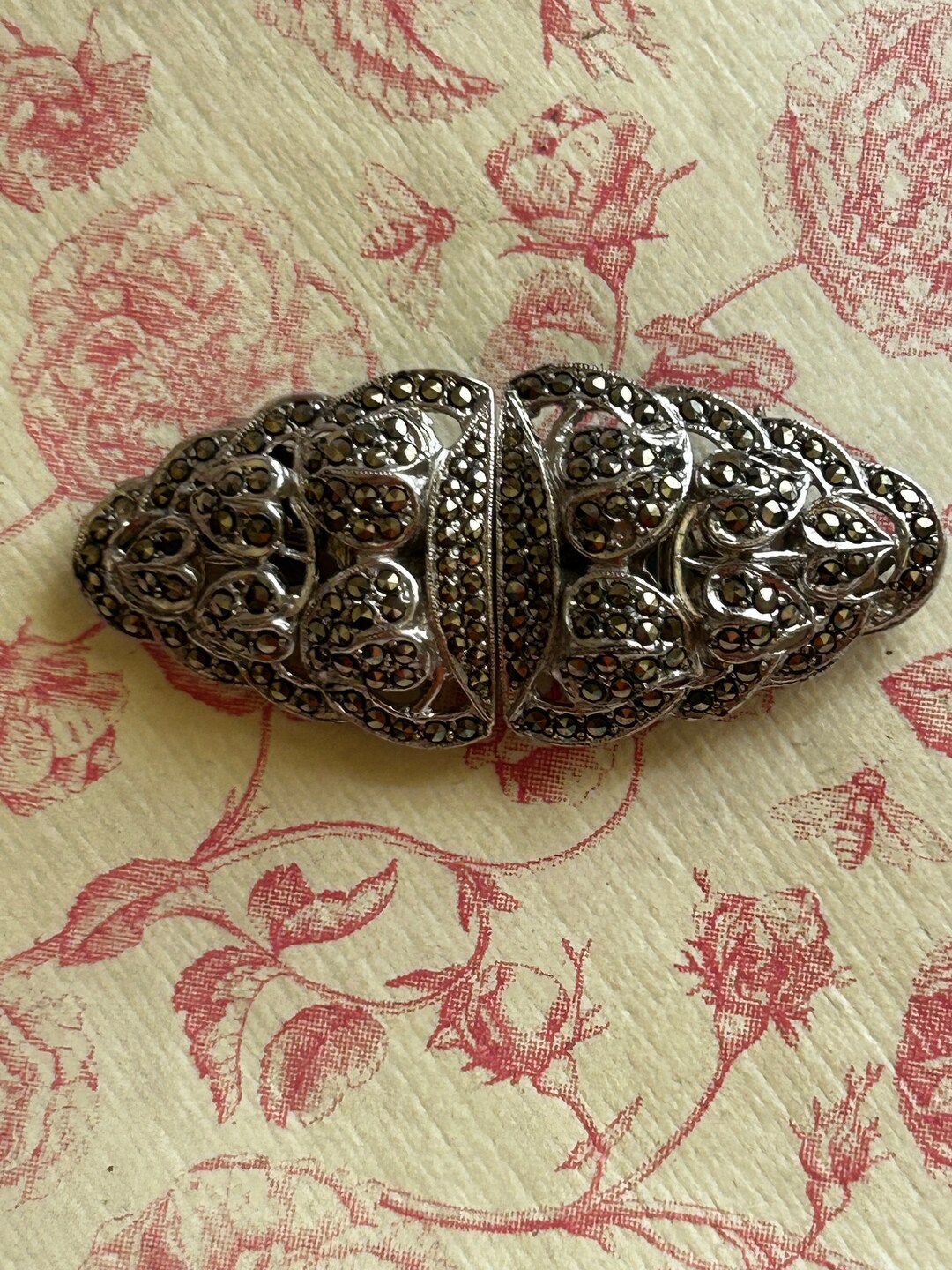 Vintage Silver Marcasite Duette Brooch / Convertible Double Dress Clip ...