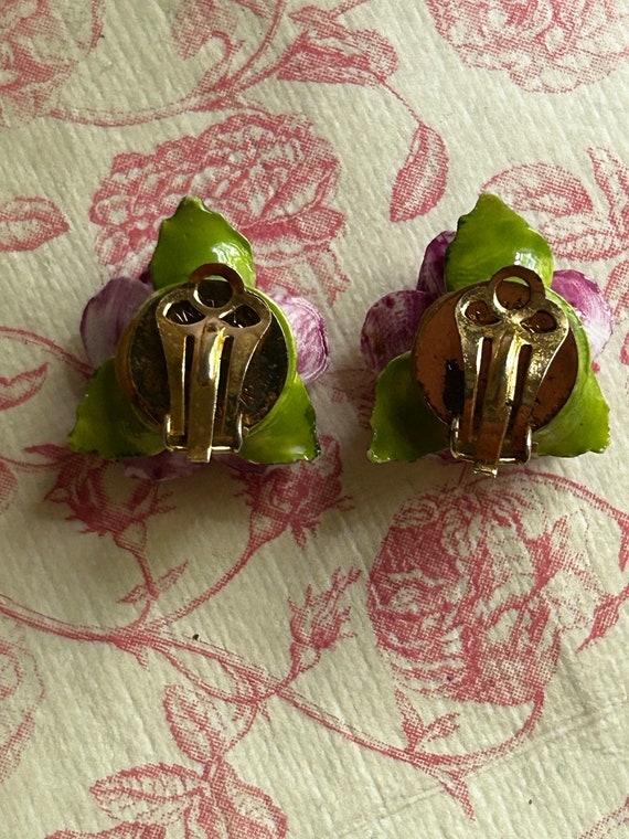 Vintage Jon Anton Bone China Rose Clip On Earrings - Gem