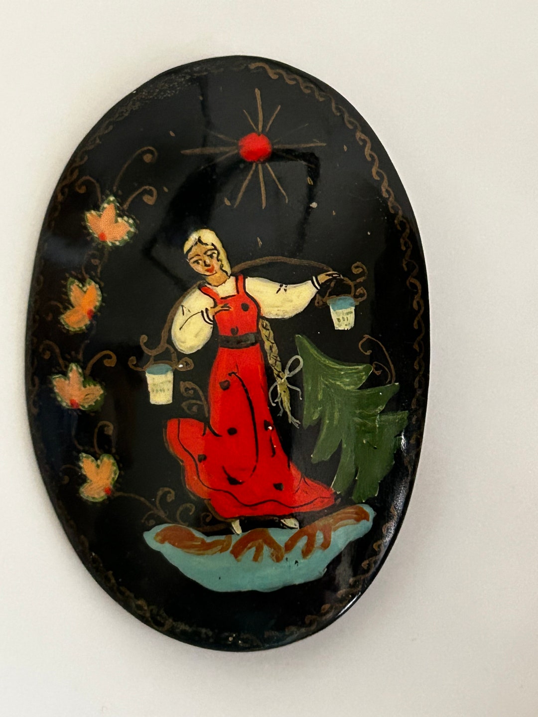 Vintage Russian Folk Art Hand Painted Brooch - Etsy