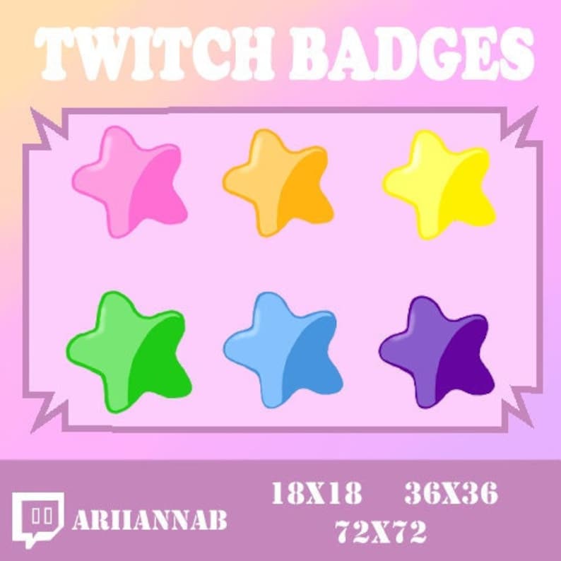 Jelly Star Badges for Twitch Streamers in Pink Orange Yellow Green Blue ...