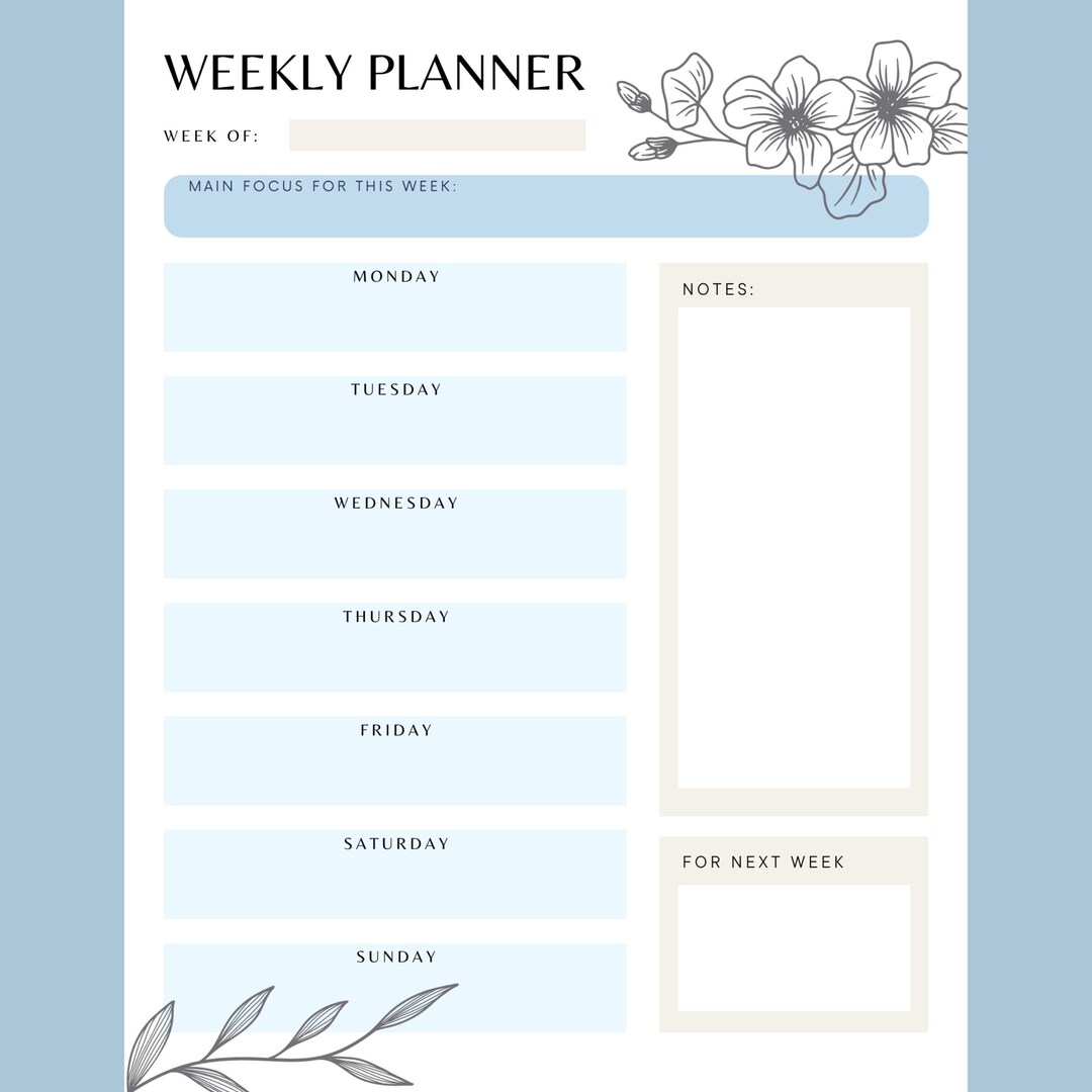 Color Weekly Planner Printable to Do List, Minimal Weekly Schedule ...
