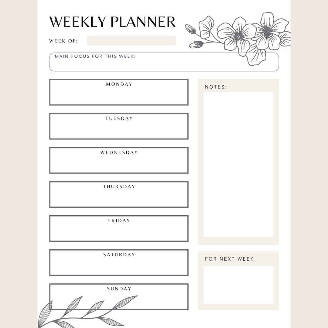 Minimalistic Weekly Planner Printable to Do List, Minimal Weekly ...