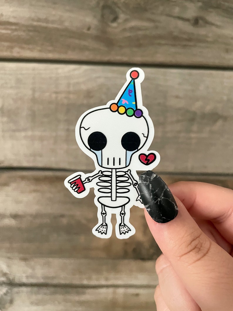 Crying Birthday Skeleton Sticker - Etsy
