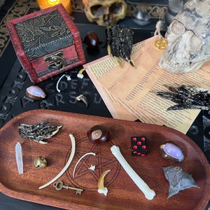 Bone Throwing Set W/ Wooden Storage Box, Information Cards+rabbit Fur ...